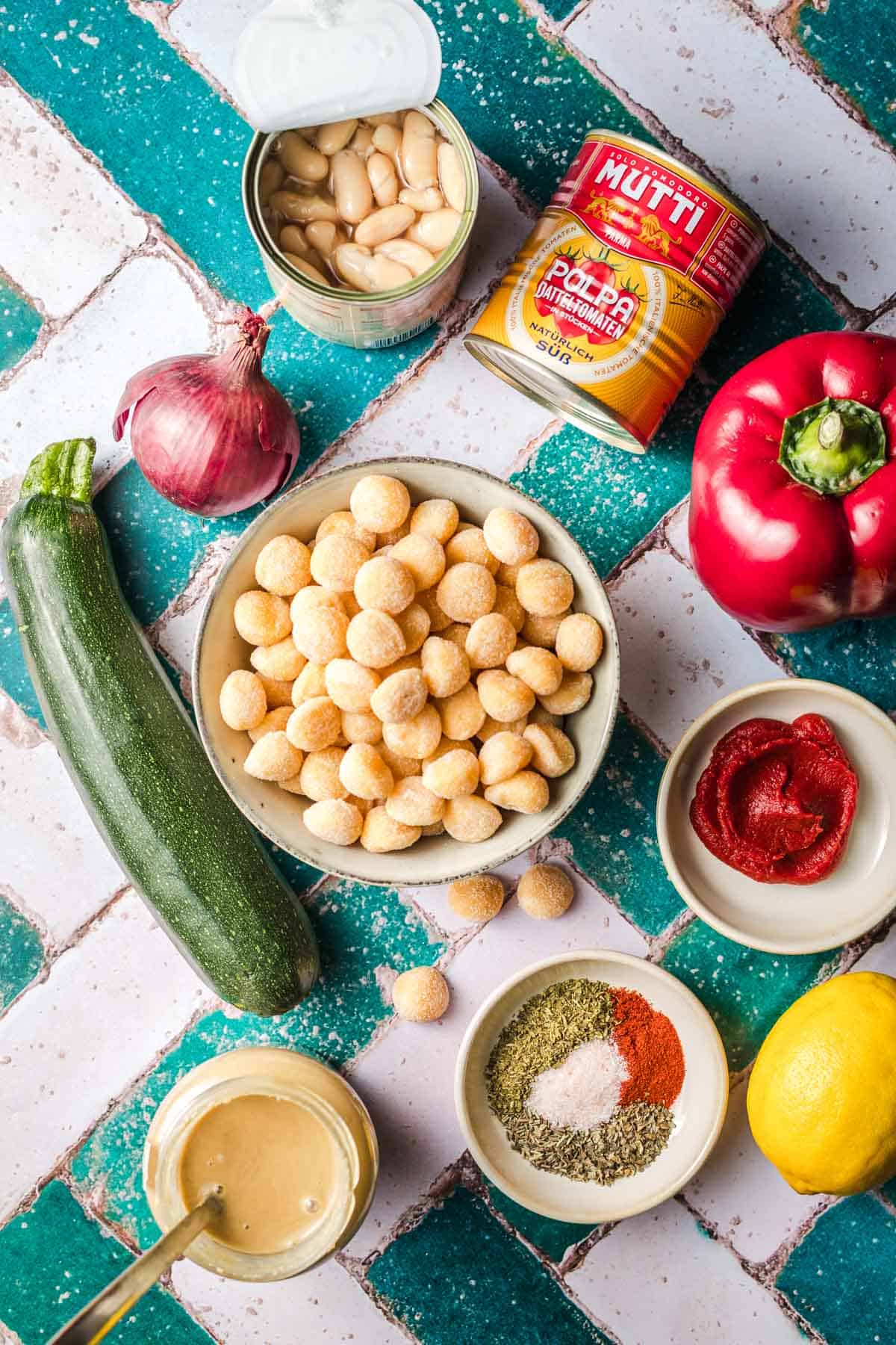 Vegan Gnocchi Bake with Beans and Tahini Sauce - Veggie Jam English